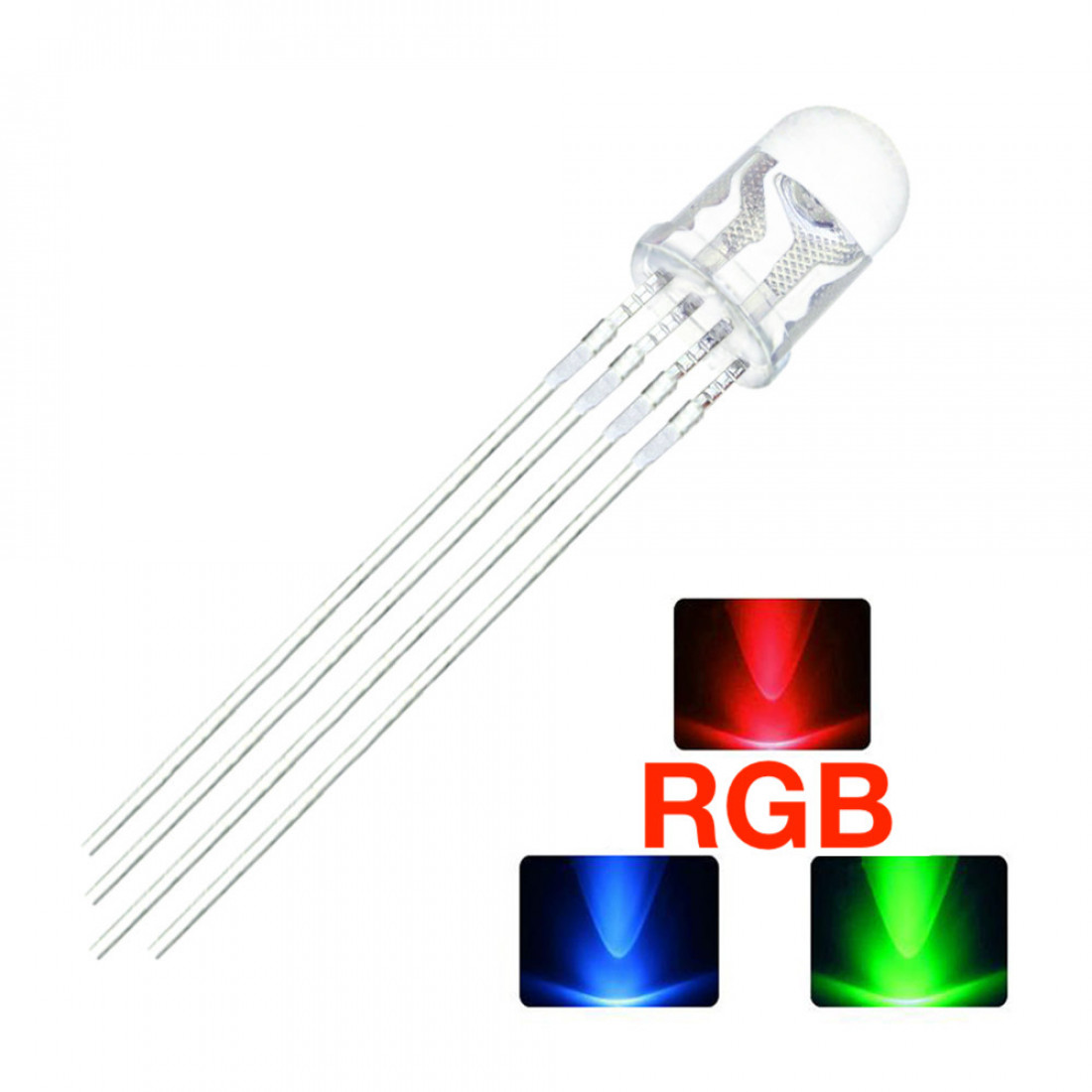 LED dioda kulatá 5mm, tříbarevná RGB (červená, zelená a modrá)