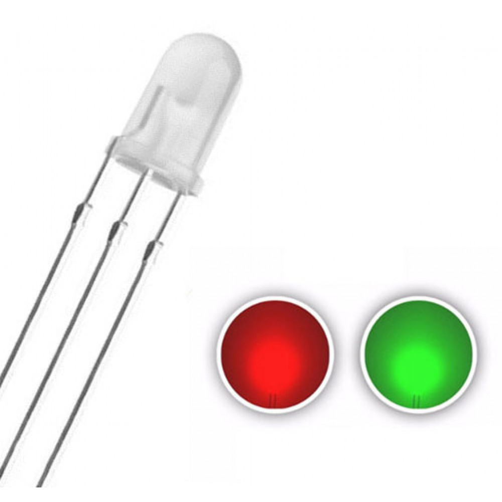 LED dioda kulatá 5mm, dvoubarevná (zelená a červená) K