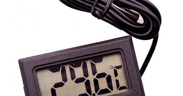 Digitální teploměr do panelu s externím čidlem černý